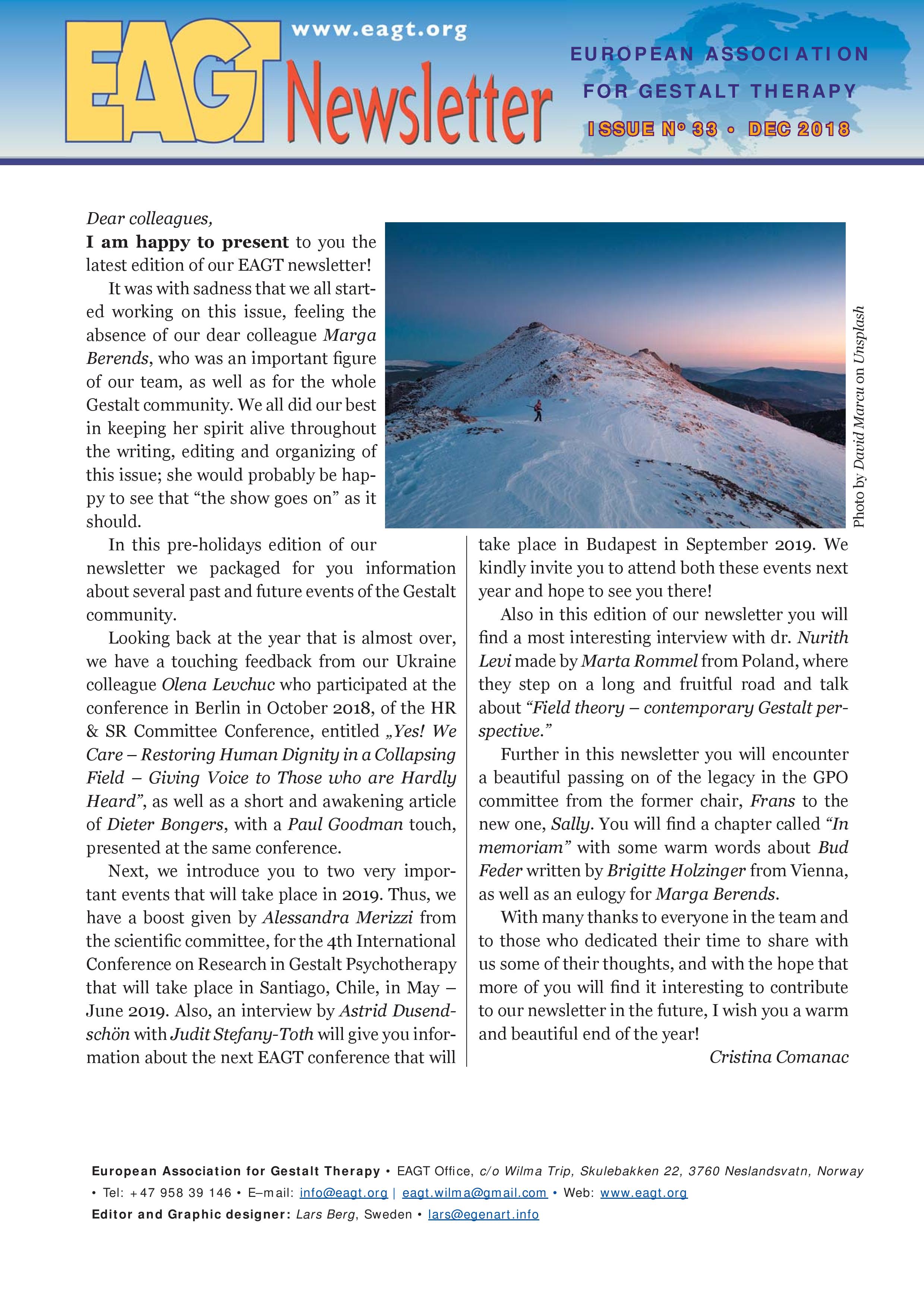 » EAGT Newsletter #33-Winter 2018 Astrid Dusendschön